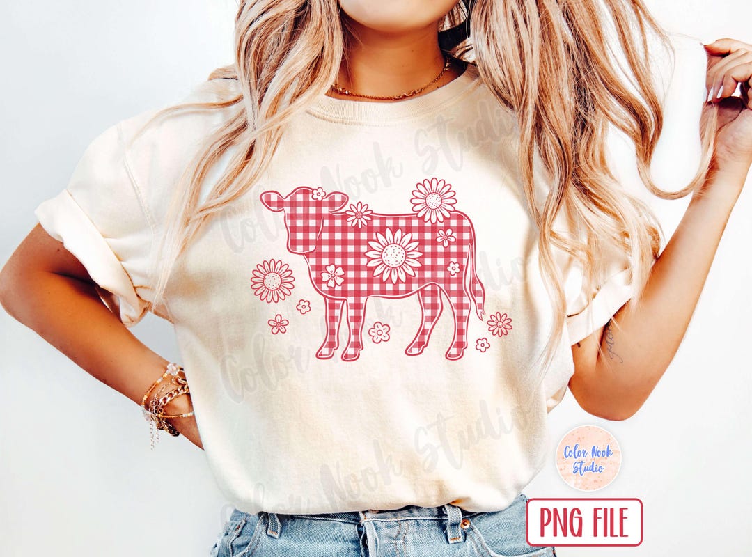 Gingham Cow PNG, Hand Drawn Doodle Design, Floral, Flower, Western ...