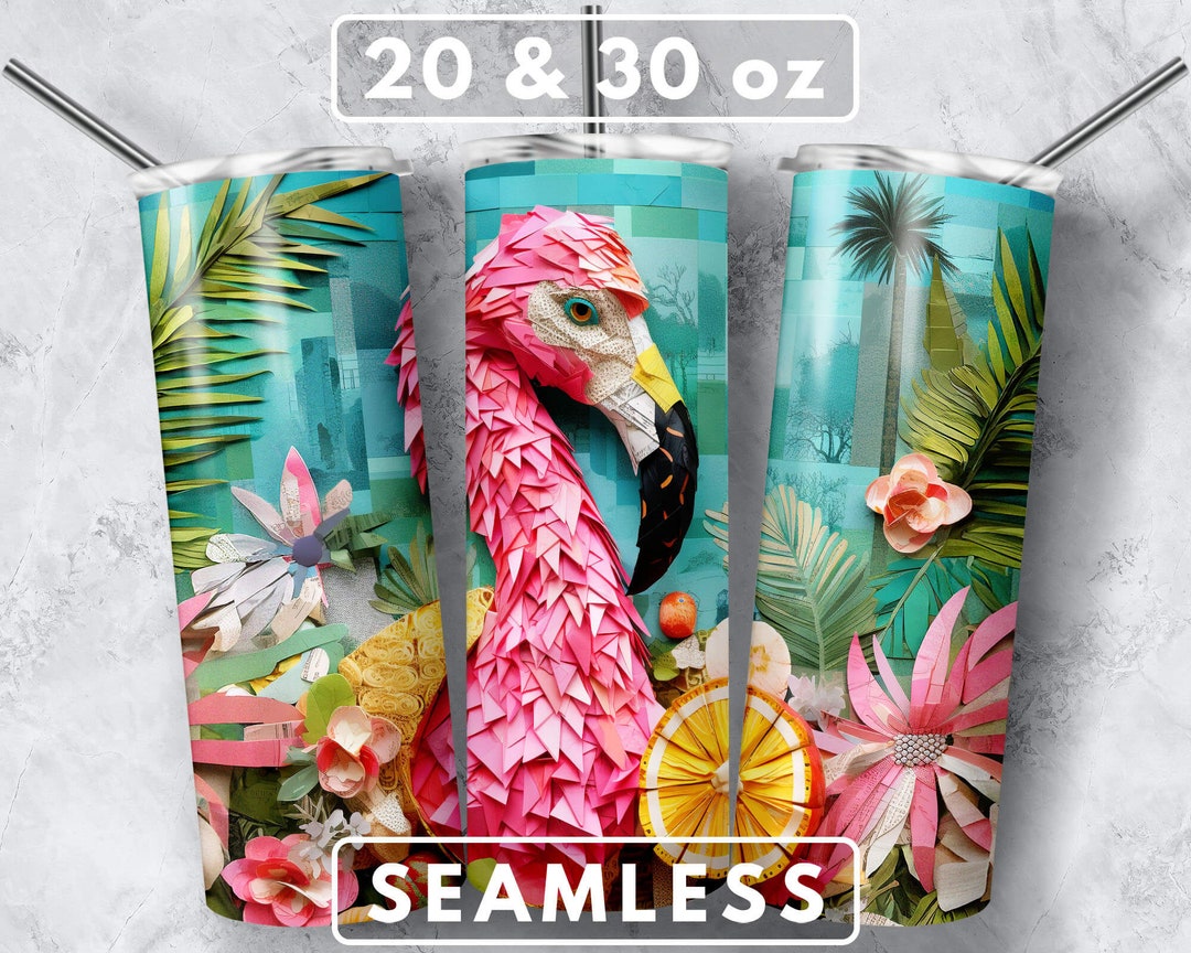 3D Flamingo Paper Collage 20 Oz 30 Oz Skinny Straight - Etsy