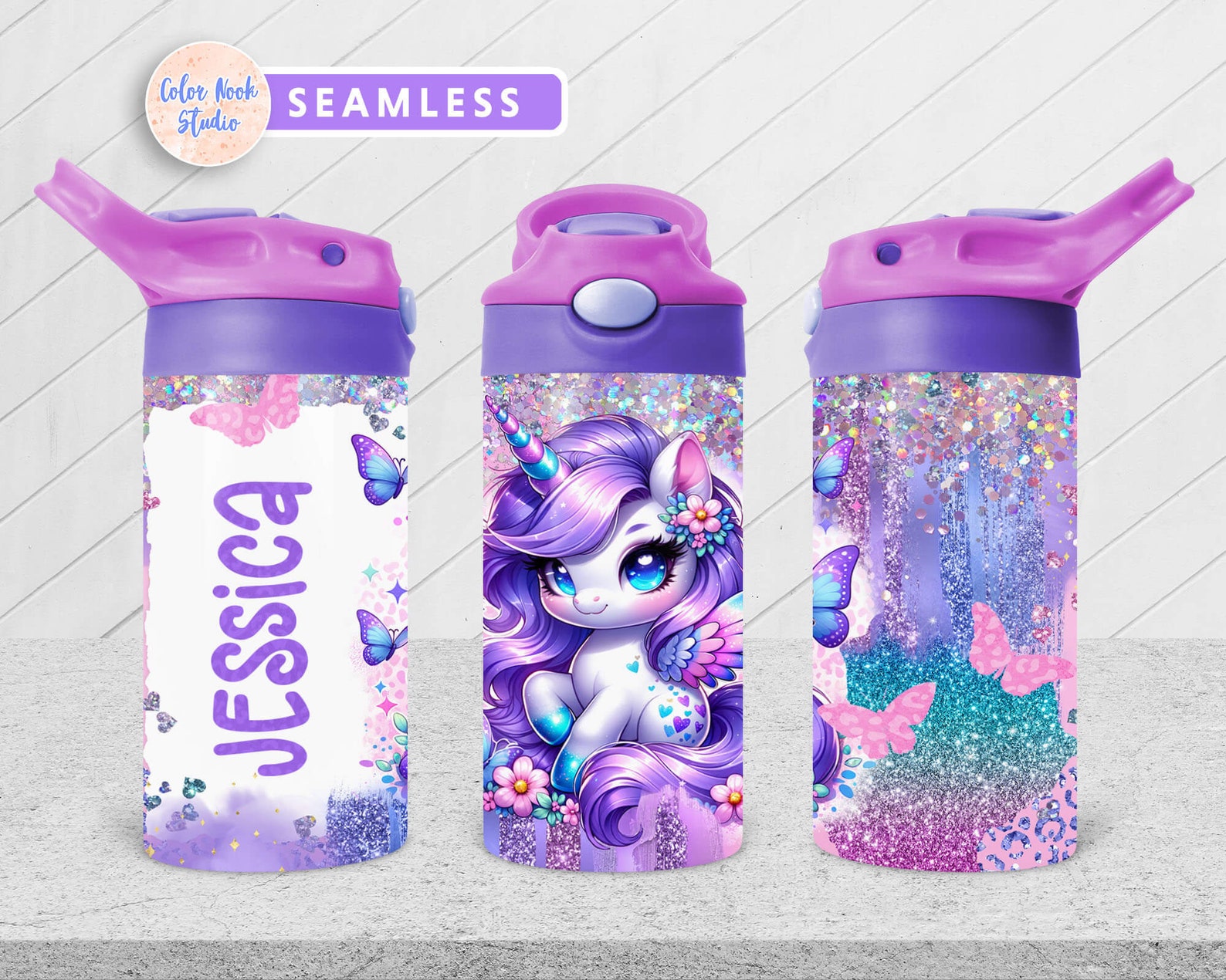 Unicorn Kids 12 Oz Flip Top Tumbler Wrap Glitter Kids Water Bottle ...