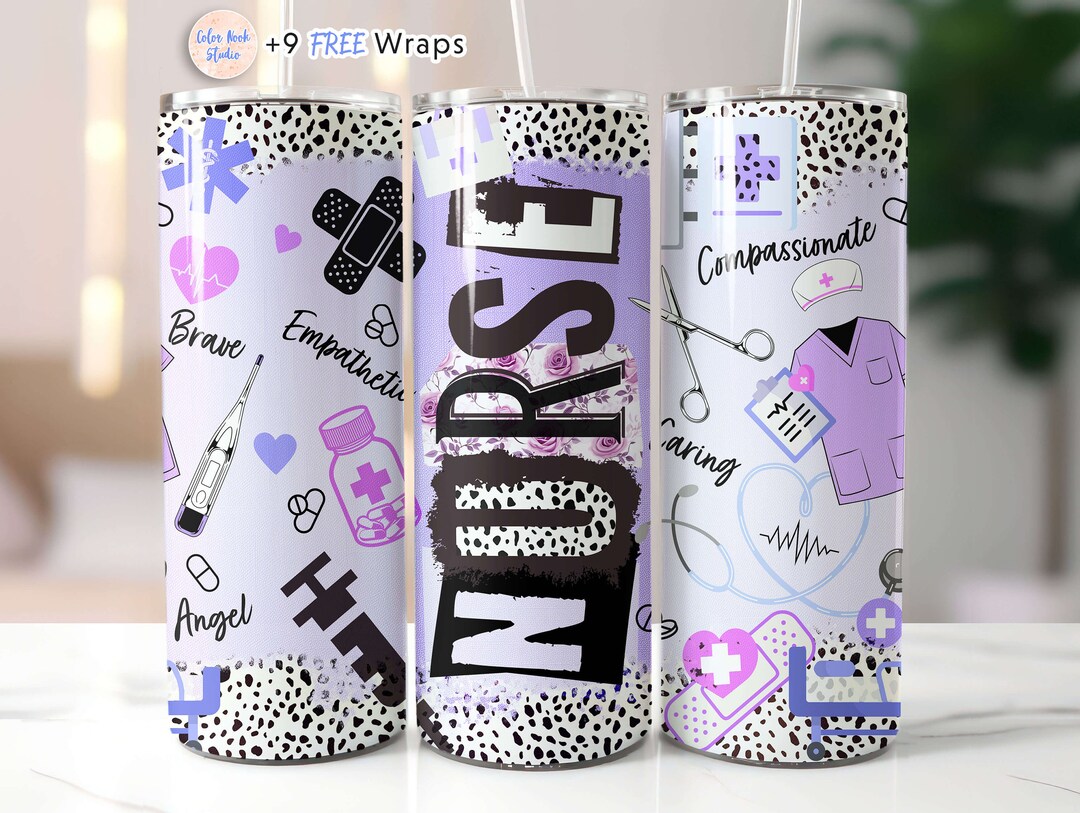 Nurse 20 Oz Tumbler Wrap Seamless Purple PNG Nurse Wrap Design ...