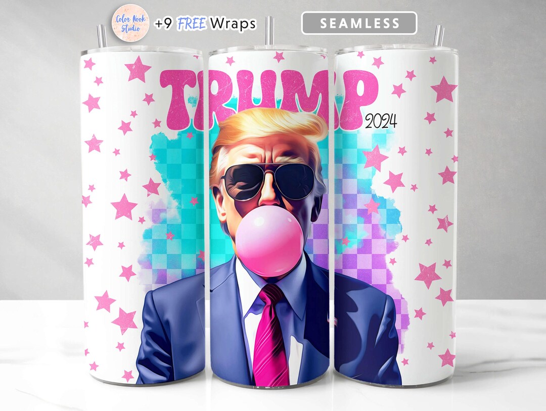 Trump 2024 Tumbler Wrap Bubble Gum PNG Seamless Sublimation 20 Oz ...