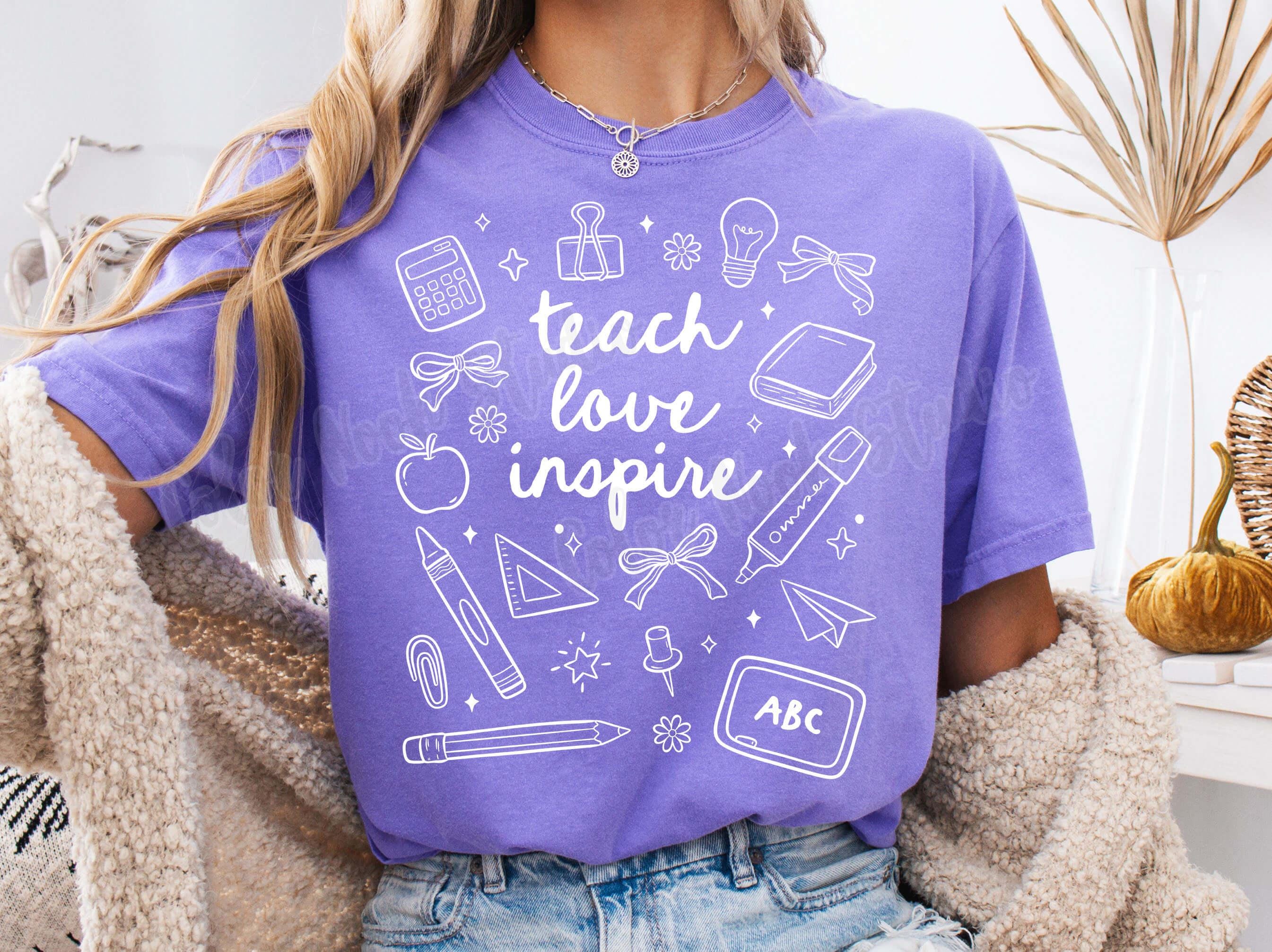 Teacher Doodle PNG, Teach Love Inspire, Hand Drawn Design, Coquette ...
