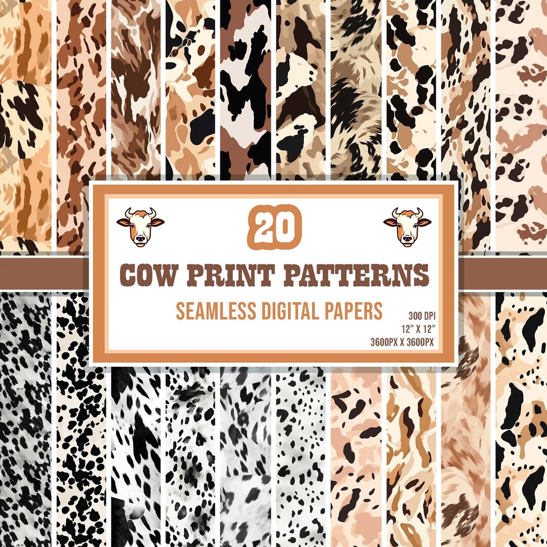 20 Cow Print Patterns, Digital Papers, Seamless Patterns, Animal Print ...