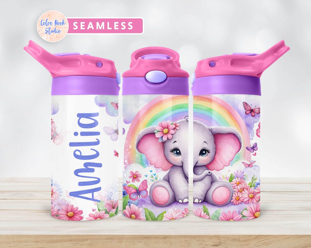 Elephant 12 Oz Flip Top Tumbler Wrap PNG Rainbow Safari Animal ...