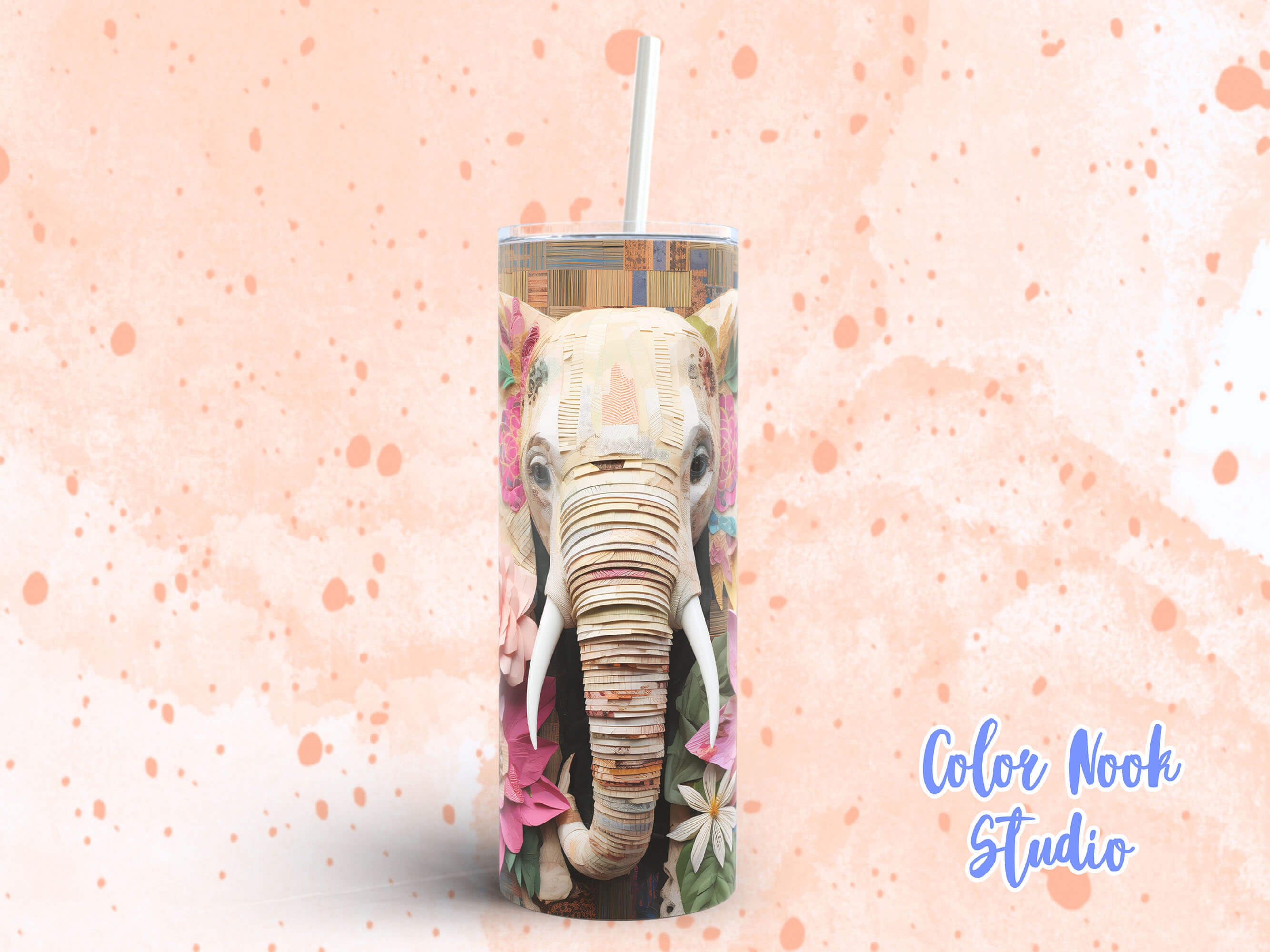 3D Elephant Paper Collage 20 Oz 30 Oz Skinny Straight - Etsy Australia