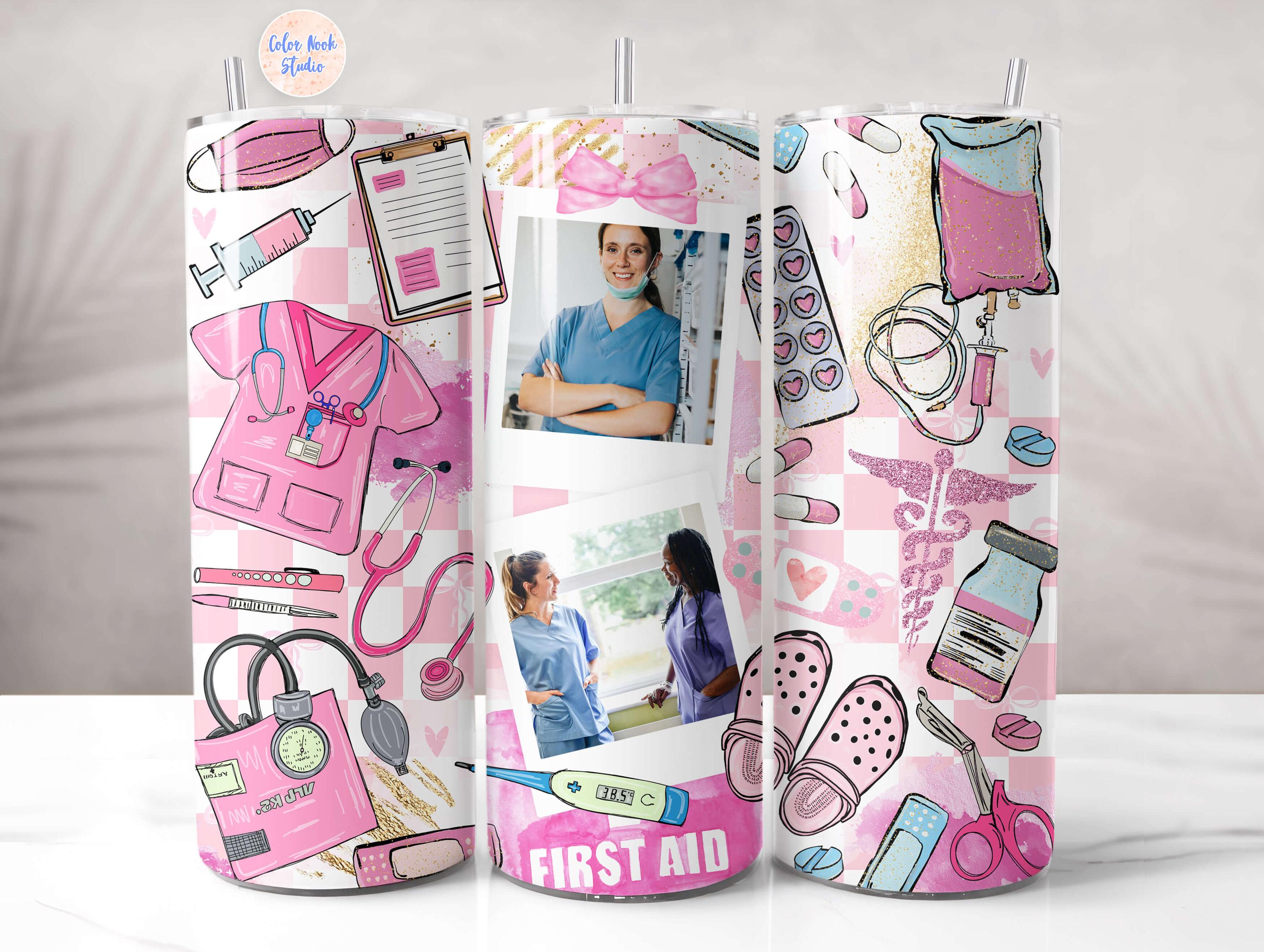 Nurse Photo Tumbler Wrap PNG, Retro, Glitter, Add Your Own 2 Pictures ...