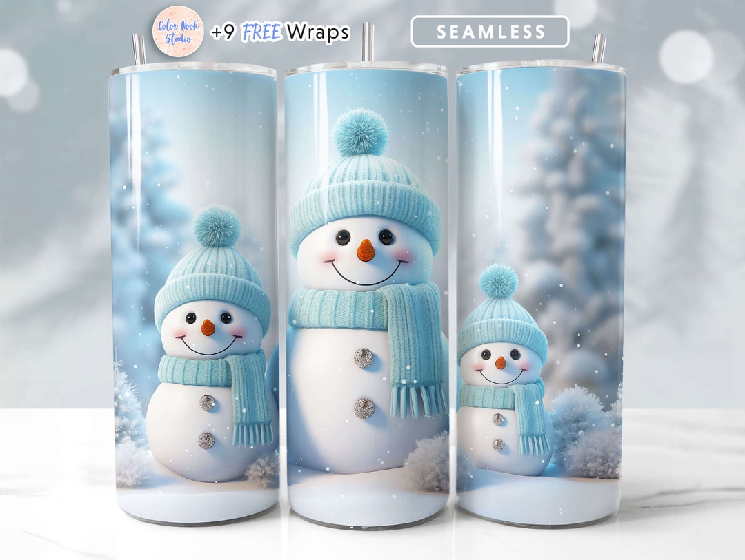 Snowman 20 Oz Tumbler Wrap PNG Blue Christmas Seamless - Etsy