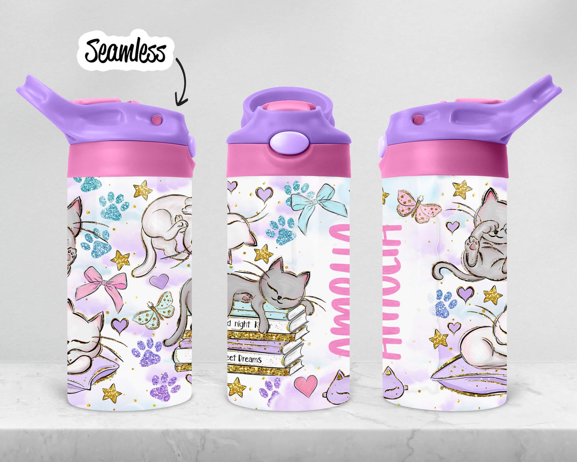 Cat Kids 12 Oz Flip Top Tumbler Wrap PNG Glitter Personalized Water ...