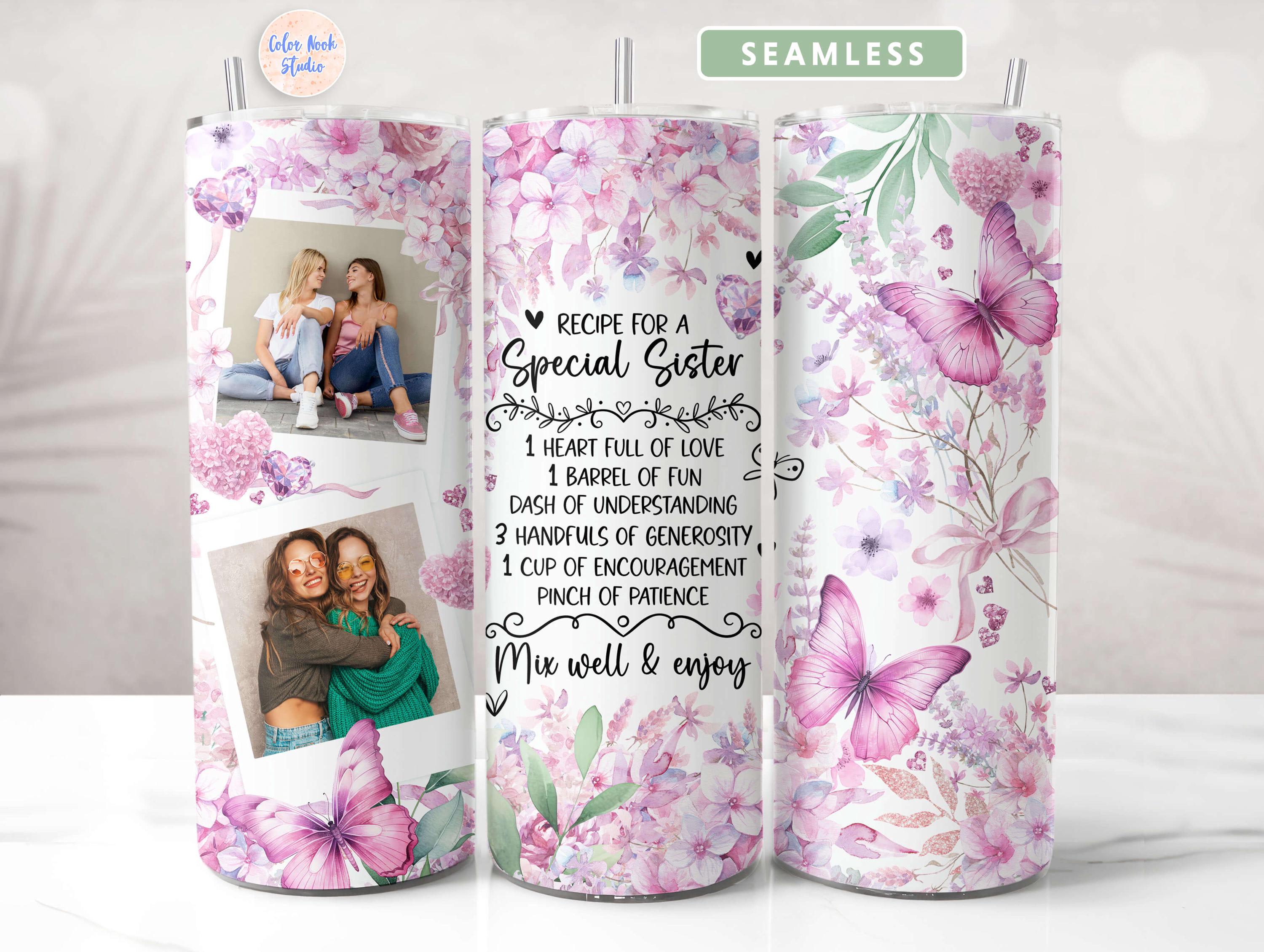 Sister Photo Tumbler Wrap PNG Add Your Own 2 Pictures Floral Butterfly ...
