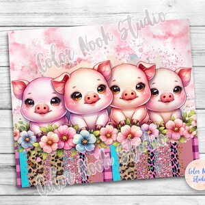 Pig Tumbler Wrap Design Cute Four Pigs Glitter Leopard Print Seamless ...