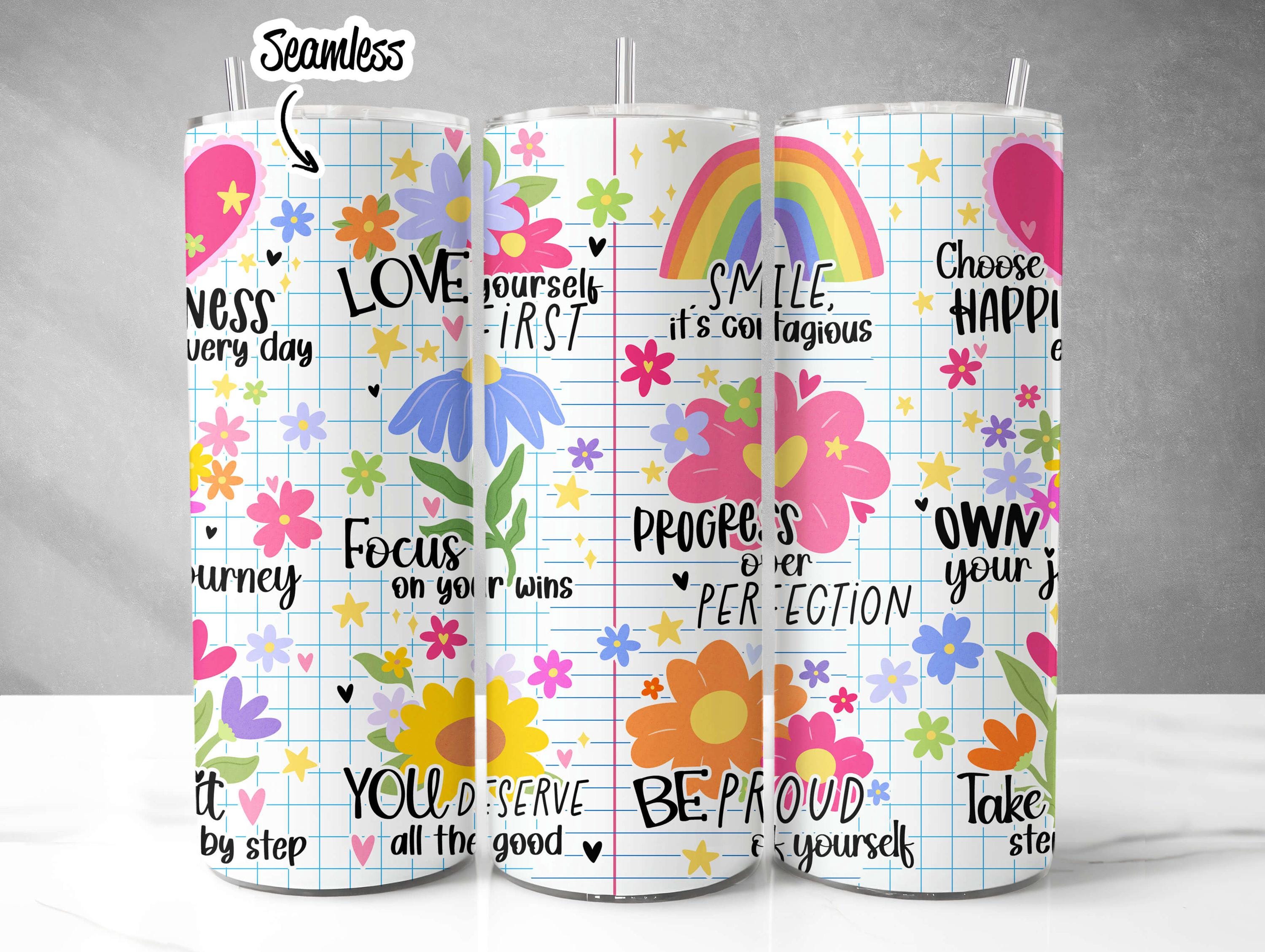 Affirmation Tumbler Wrap PNG Positive Inspirational Quotes Cute Floral ...