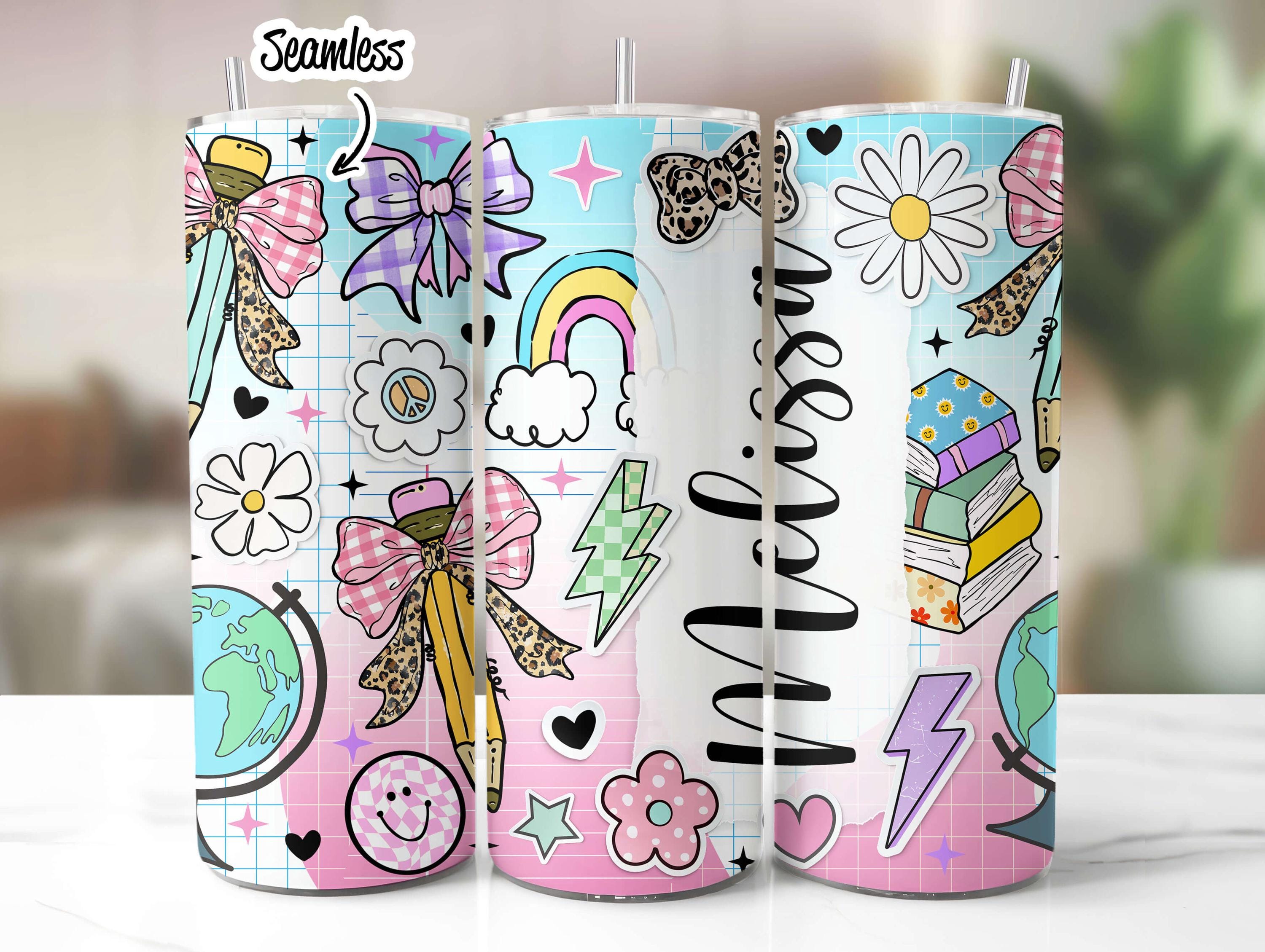Teacher Tumbler Wrap Design, Add Your Own Name, Pink, Coquette, School ...
