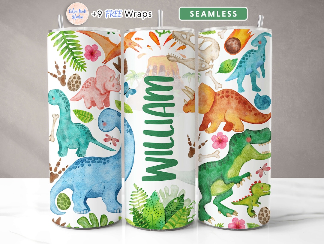Dinosaur Tumbler Wrap PNG Add Your Own Name 20 Oz Skinny Tumbler Design ...