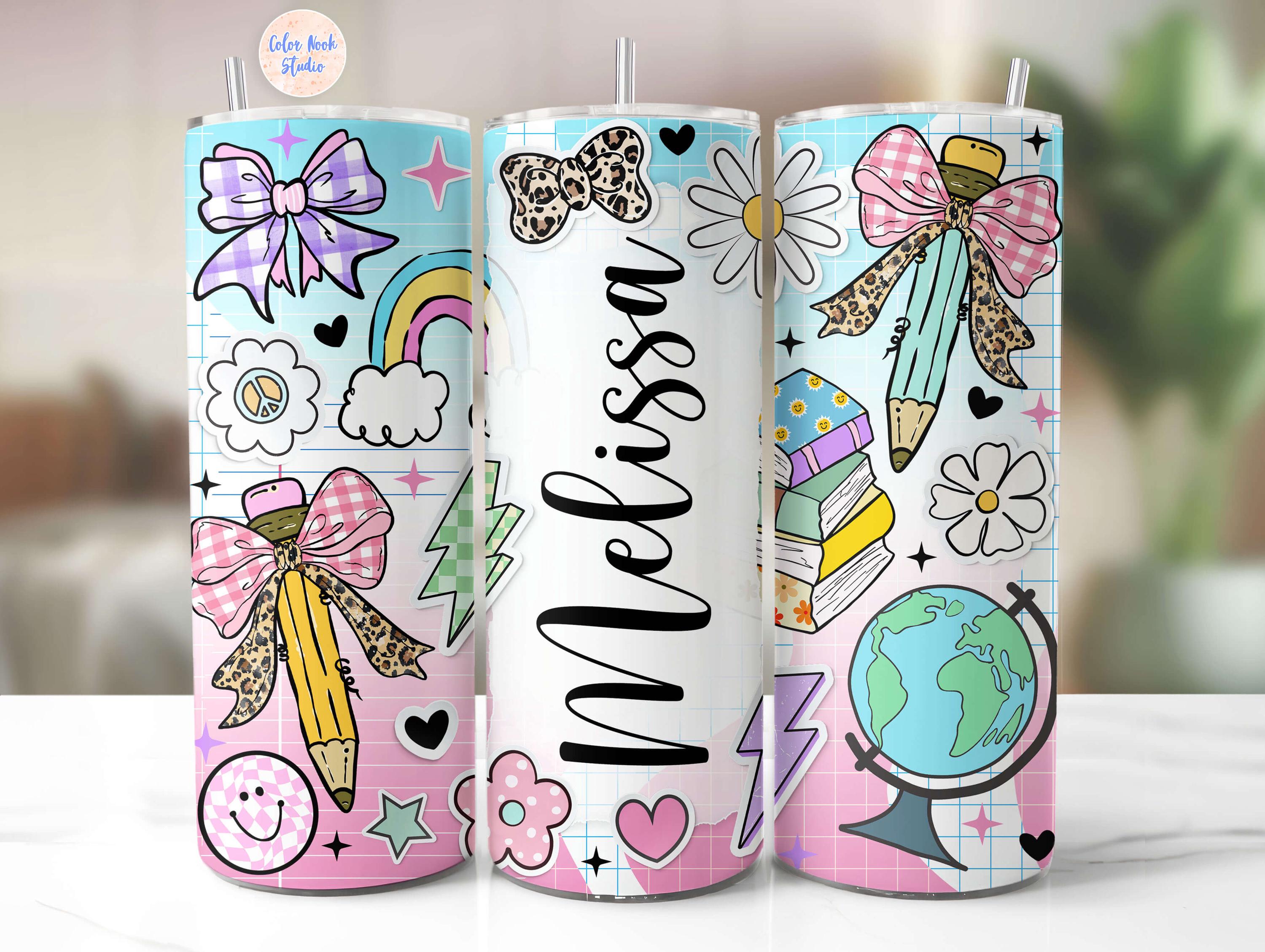 Teacher Tumbler Wrap Design, Add Your Own Name, Pink, Coquette, School ...