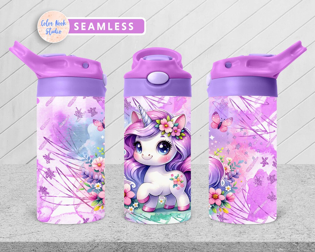 Unicorn Kids 12 Oz Flip Top Tumbler Wrap Kids Water Bottle Sublimation ...