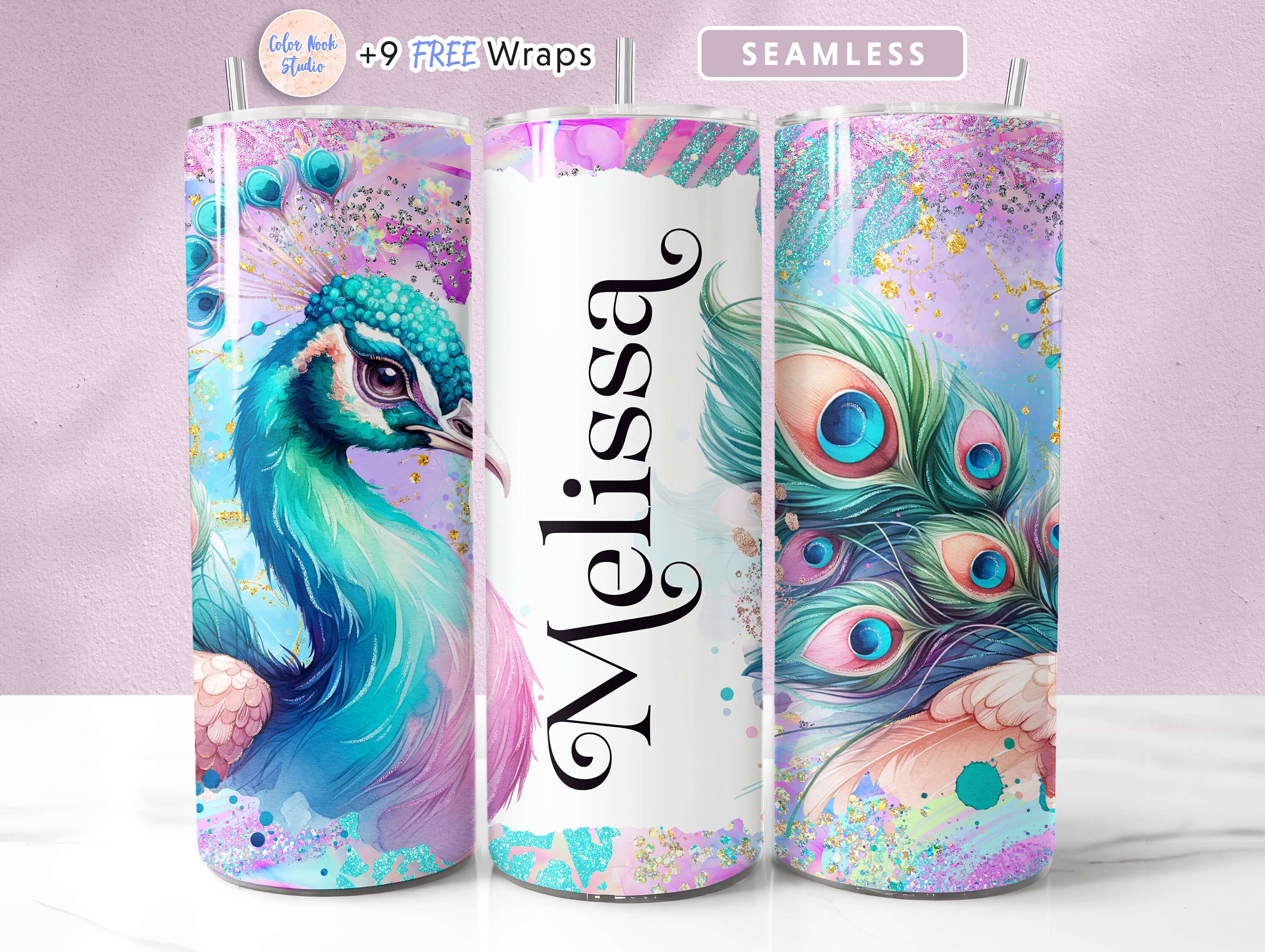 Peacock Tumbler Wrap PNG Add Your Own Name 20 Oz Tumbler Design ...