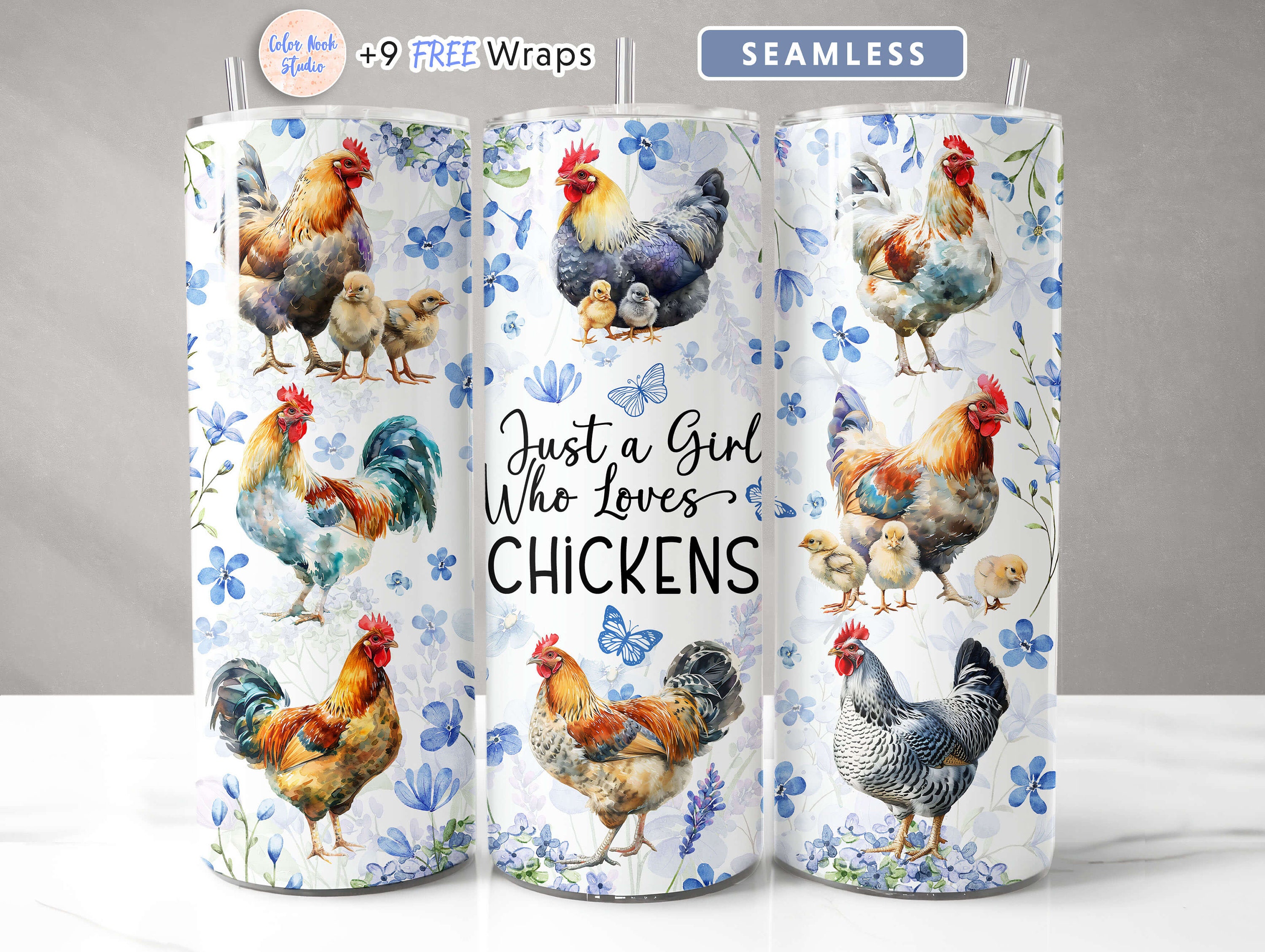 Funny Chicken Tumbler Wrap Design Just a Girl Who Loves Chickens PNG 20 ...