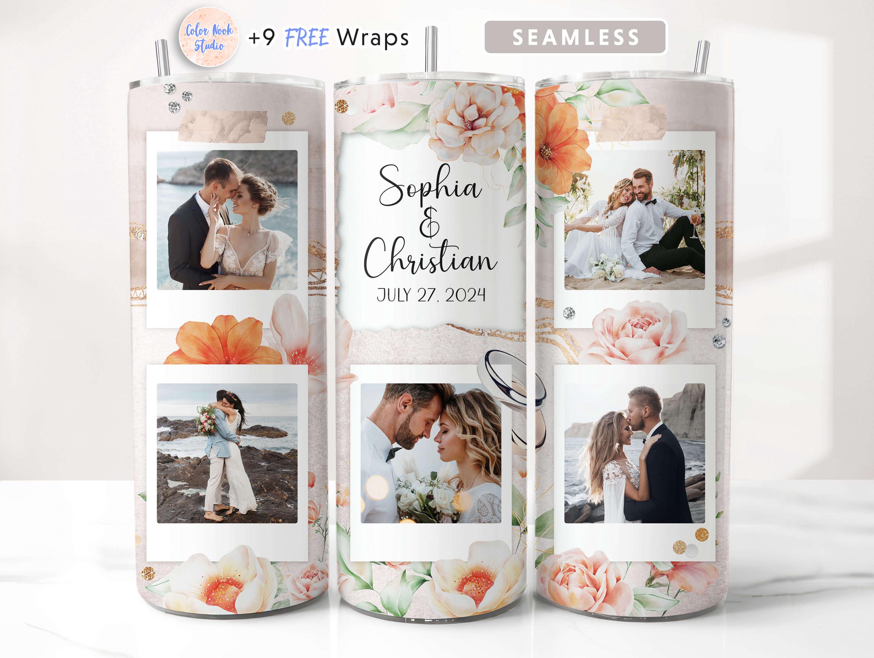 Wedding Photo Tumbler Wrap PNG Add Your Own 5 Pictures & Text Seamless ...
