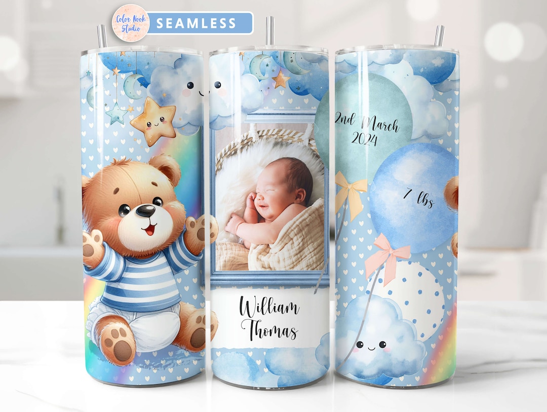 Baby Tumbler Wrap PNG Newborn Baby Blue Seamless Sublimation 20 Oz ...