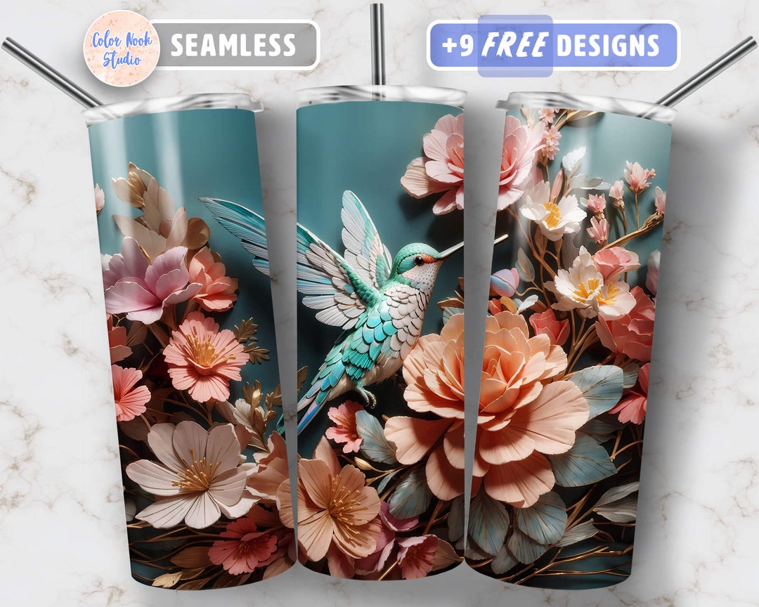 3D Hummingbird Flowers 20 Oz and 30 Oz Skinny Tumbler Wrap - Etsy