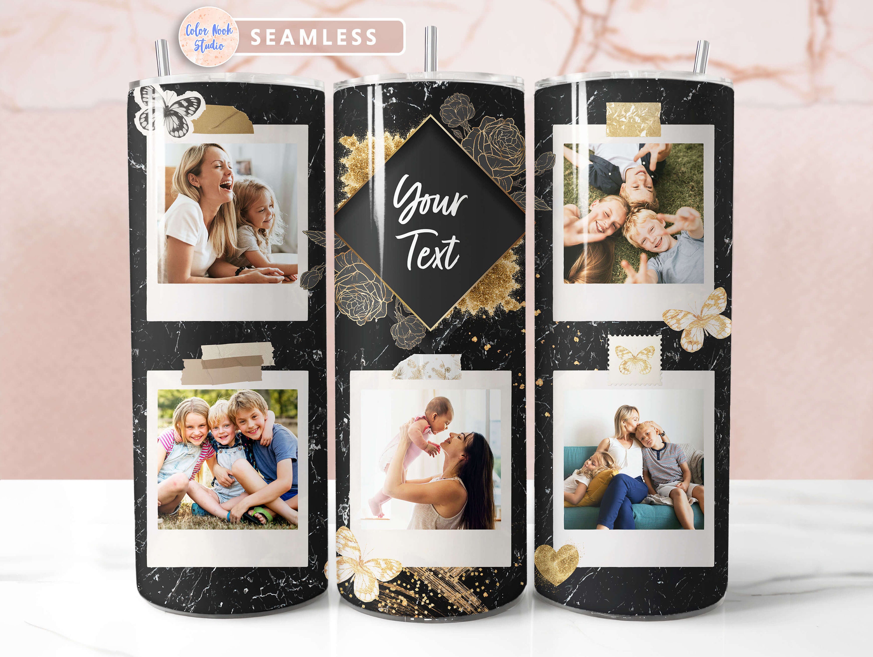 Picture Tumbler Wrap 20 Oz PNG Add Your Own 5 Photos and Text Black ...