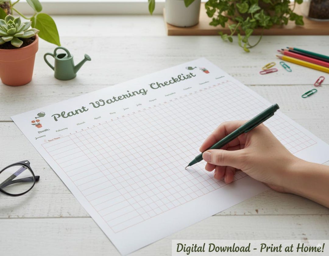 Monthly Plant Watering Checklist Template, Plant Care Tracker, House ...