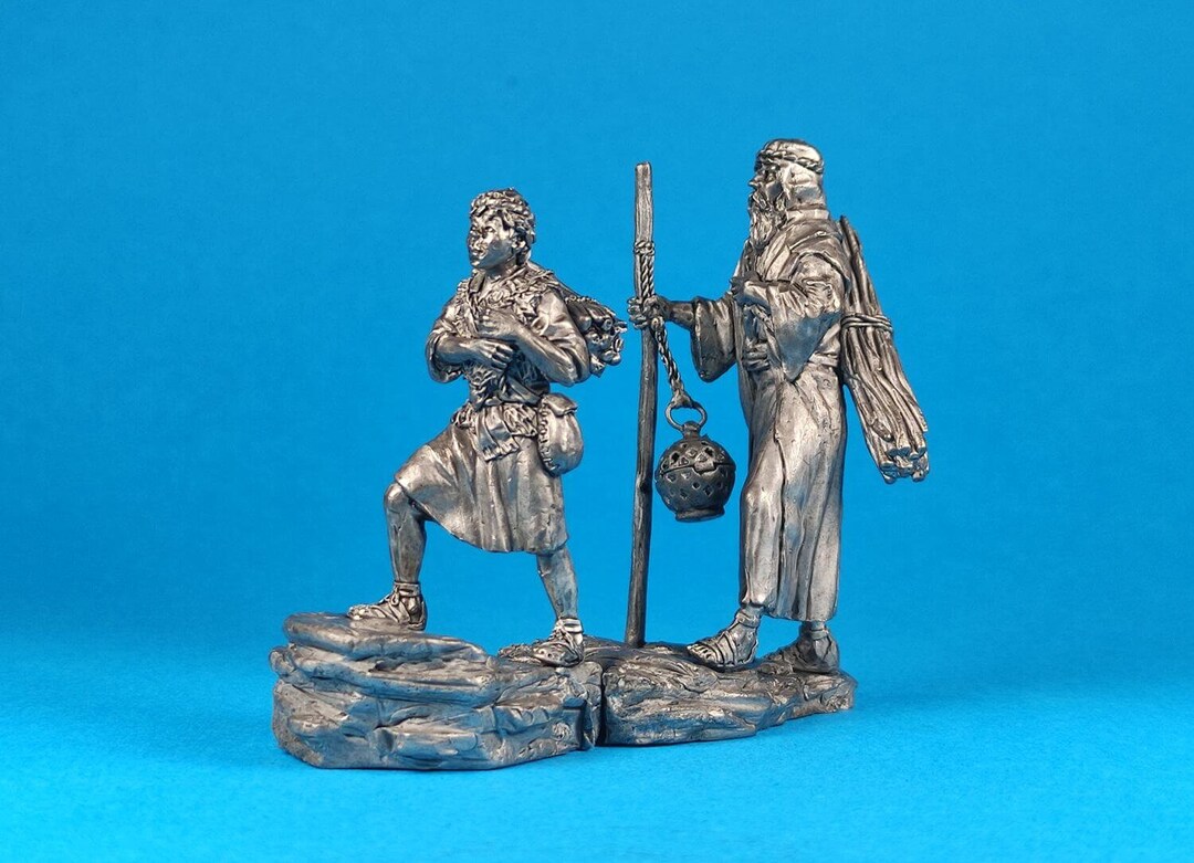 Tin Miniature Figurine of Abraham and Isaac Climb the Mountain, Metal ...