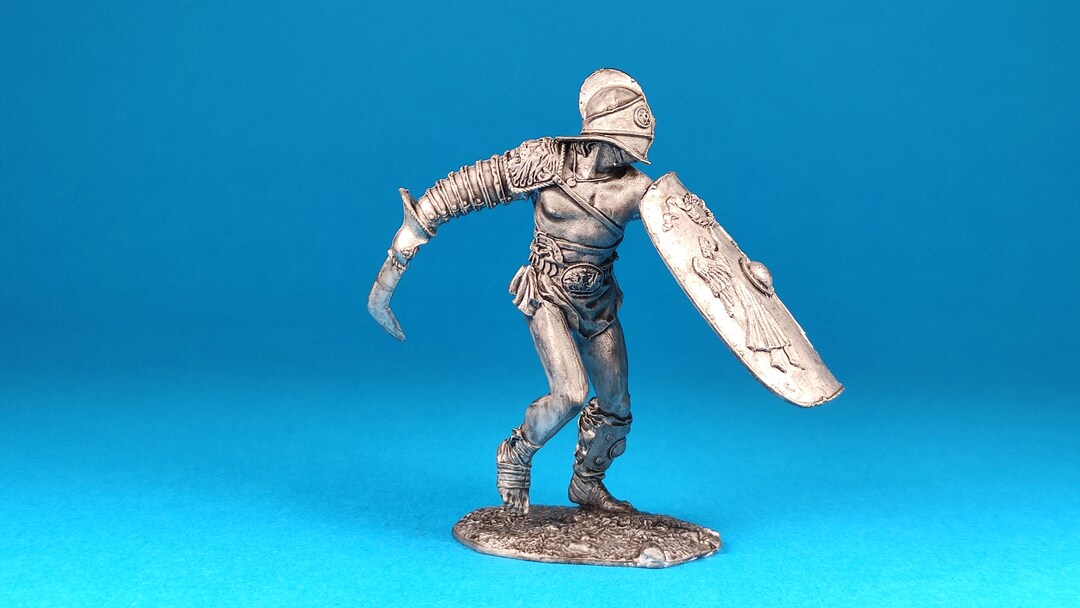Tin Miniature, Figurine of Roman Gladiator Secutor. Metal Figure of а ...