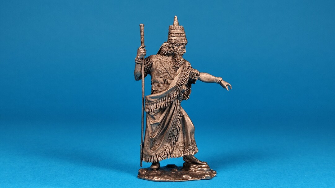 Tin Miniature, Figurine of King Sargon II of Assyria, 722-705 BC. Metal ...