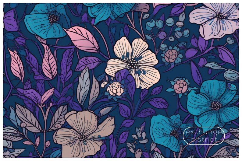 Purple Floral Digital Paper - Seamless Patterns - Downloadable - Etsy