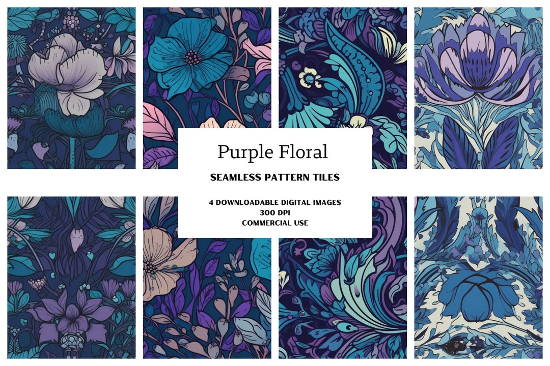 Purple Floral Digital Paper - Seamless Patterns - Downloadable - Etsy