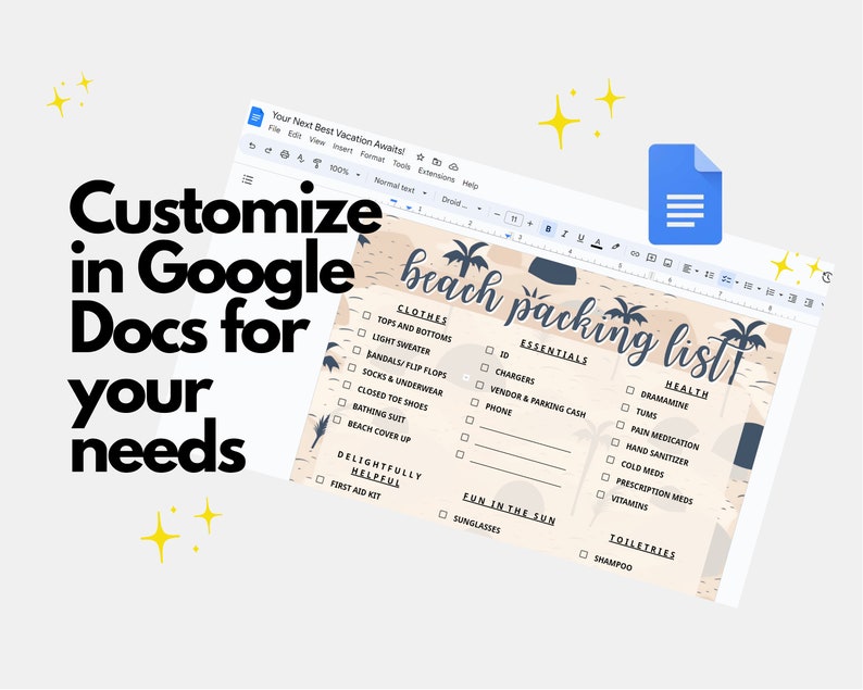 Beach Vacation Packing List, Printable, Customizable, Summer Packing ...