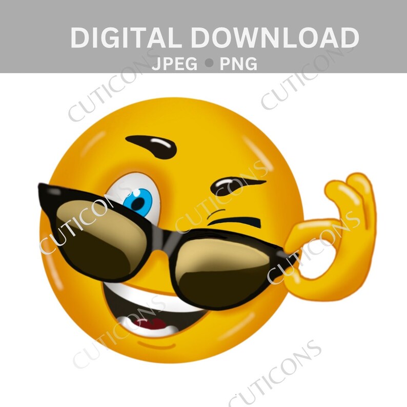Cool Winking Emoji, Download, Png File, Jpeg File, Printable, Card ...
