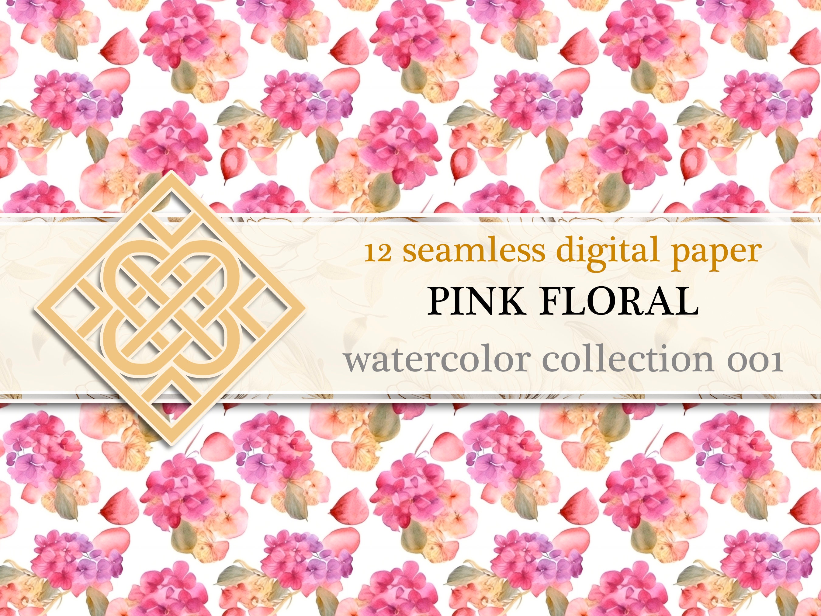 Pink Floral Watercolor Digital Paper Background, Seamless Pattern Pink ...