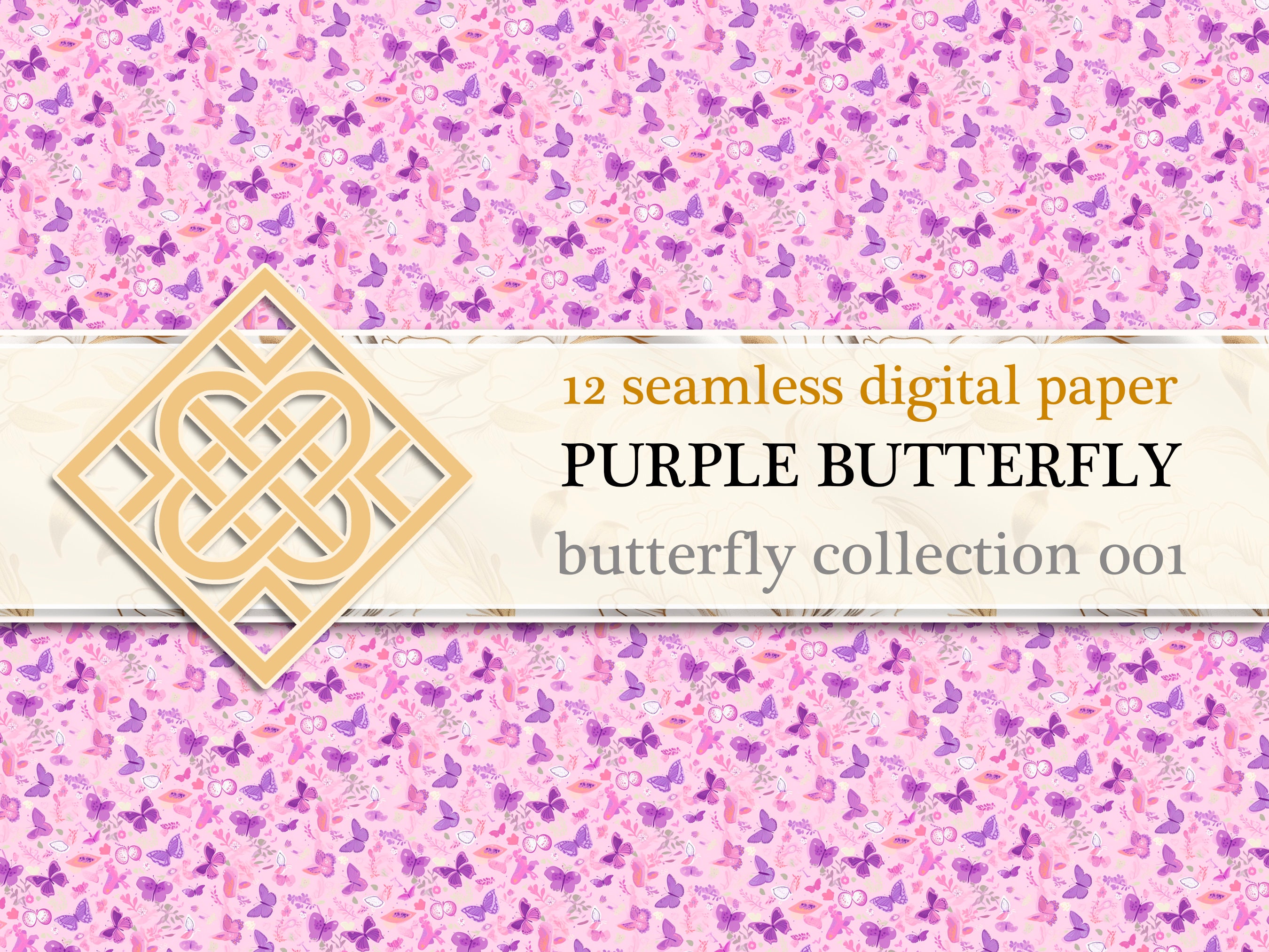 Purple Butterflies Floral Digital Paper Set, Seamless Butterfly Floral ...