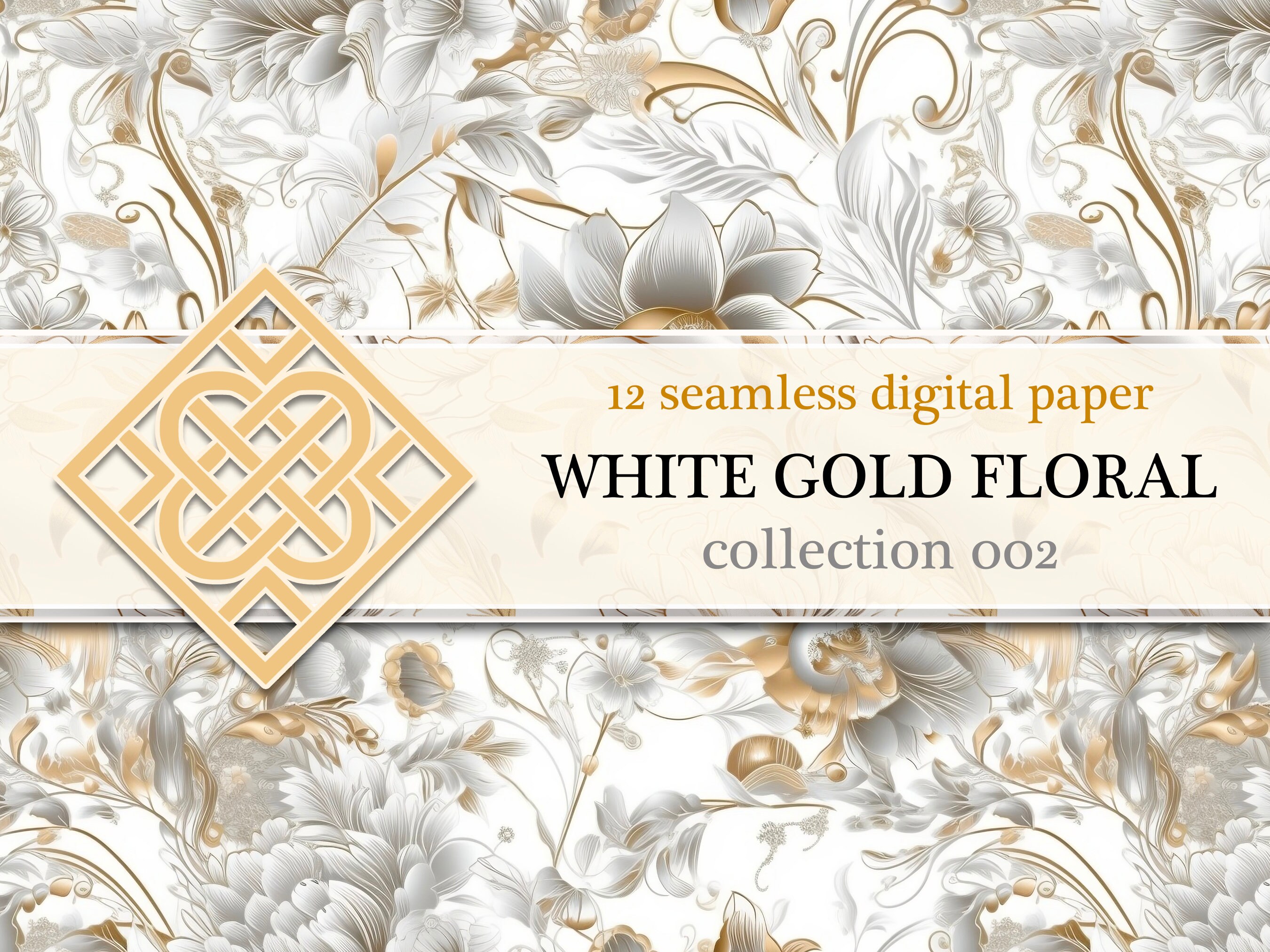 White Gold Floral Digital Paper Seamless Pattern Gold Rose - Etsy