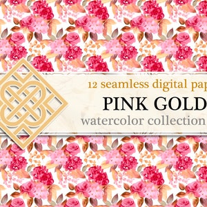 Pink Gold Floral Digital Paper Set, Pink Gold Junk Journal Paper ...