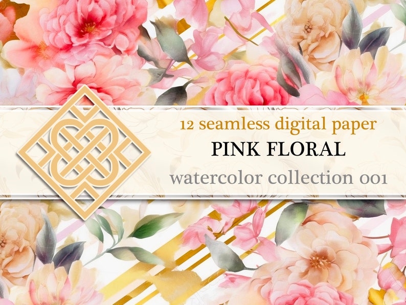 Pink Floral Watercolor Digital Paper Background, Seamless Pattern Pink ...