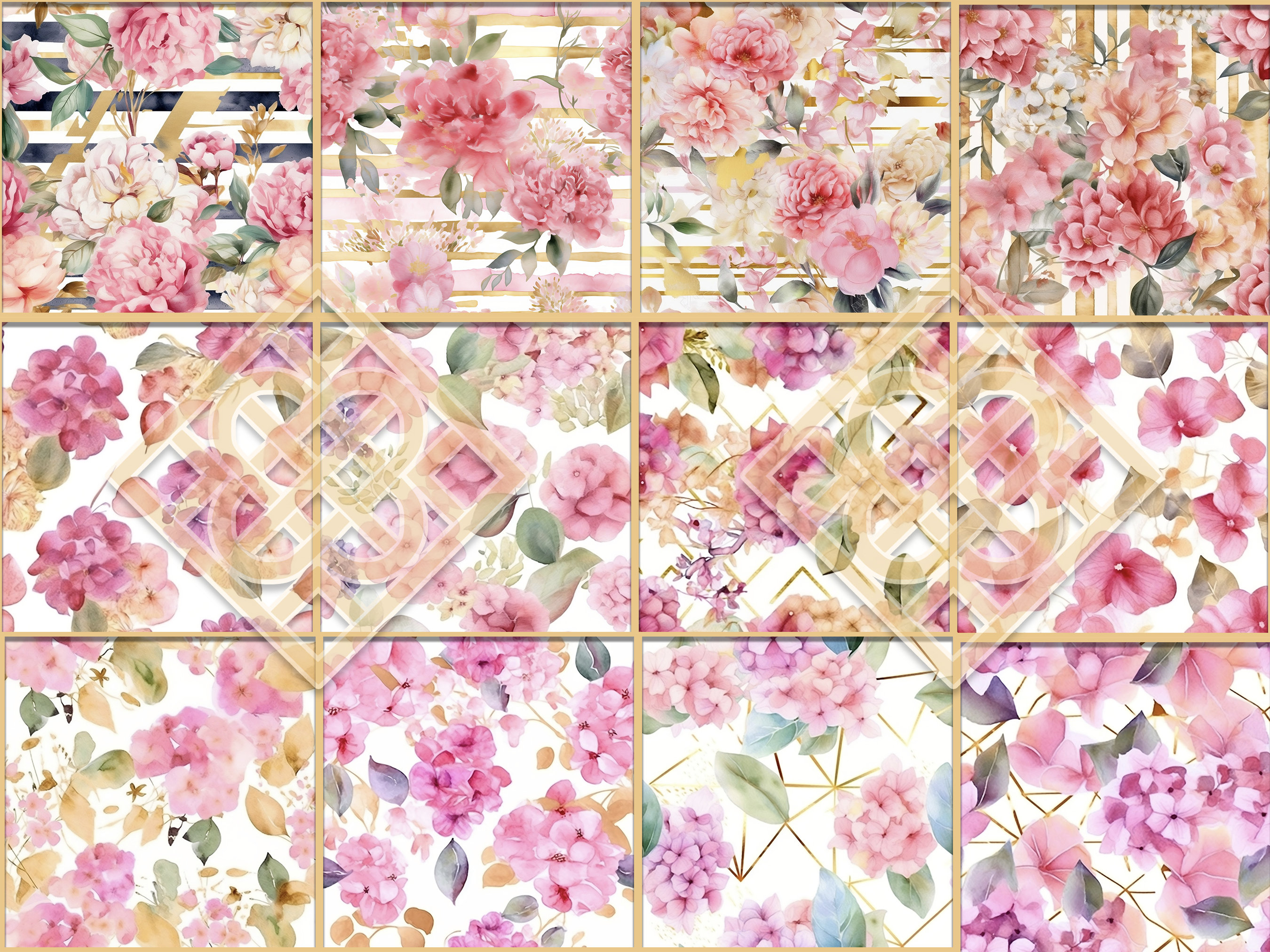 Pink Floral Watercolor Digital Paper Background, Seamless Pattern Pink ...