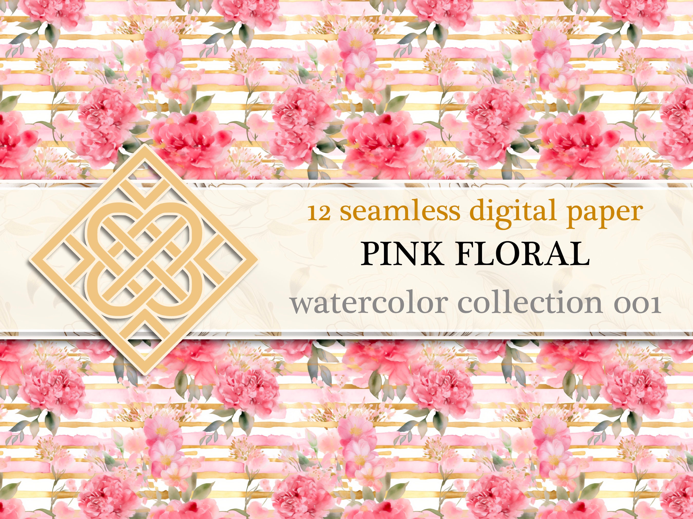 Pink Floral Watercolor Digital Paper Background, Seamless Pattern Pink ...