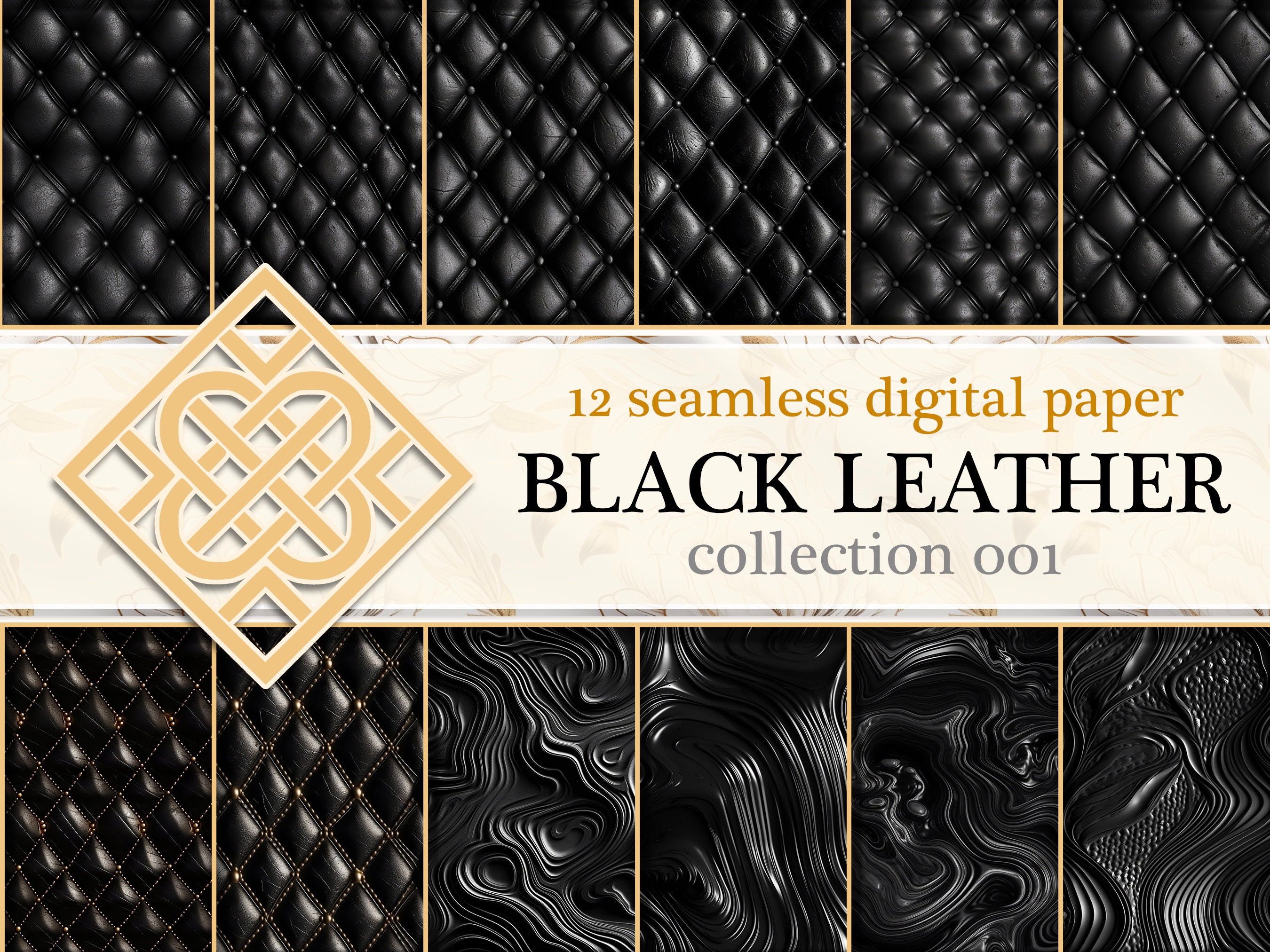 12 Black Leather Seamless Digital Paper, Scrapbook Black Leather ...