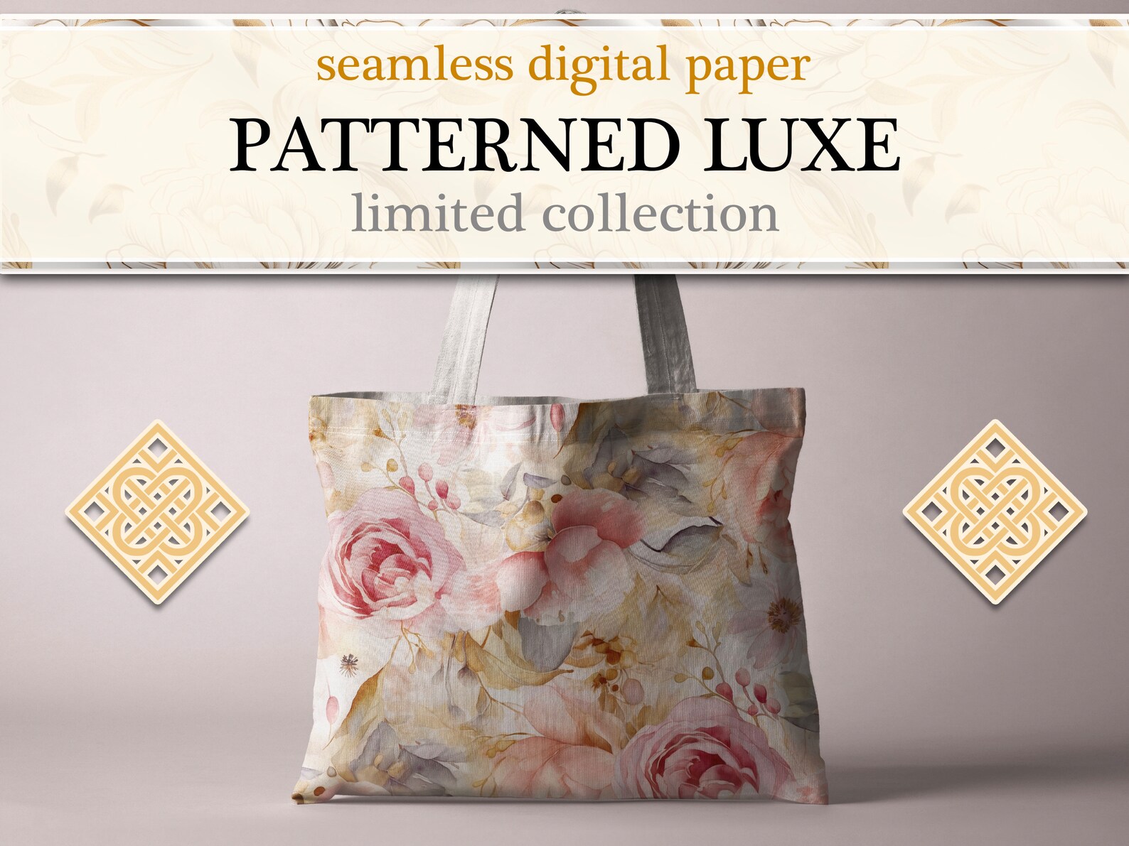 Pink Gold Floral Digital Paper Set, Pink Gold Junk Journal Paper ...