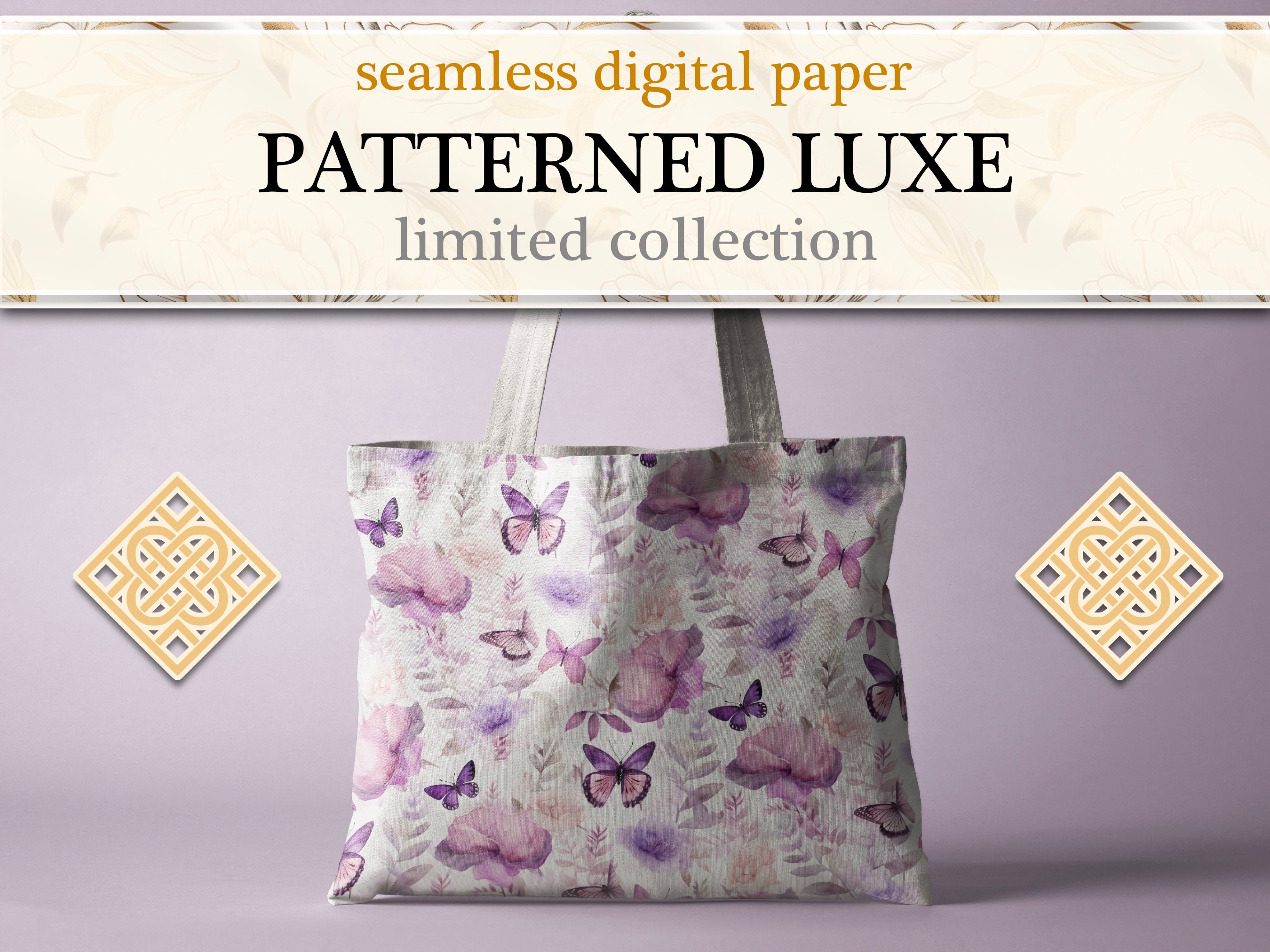 Purple Butterflies Floral Digital Paper Set, Seamless Digital Floral ...
