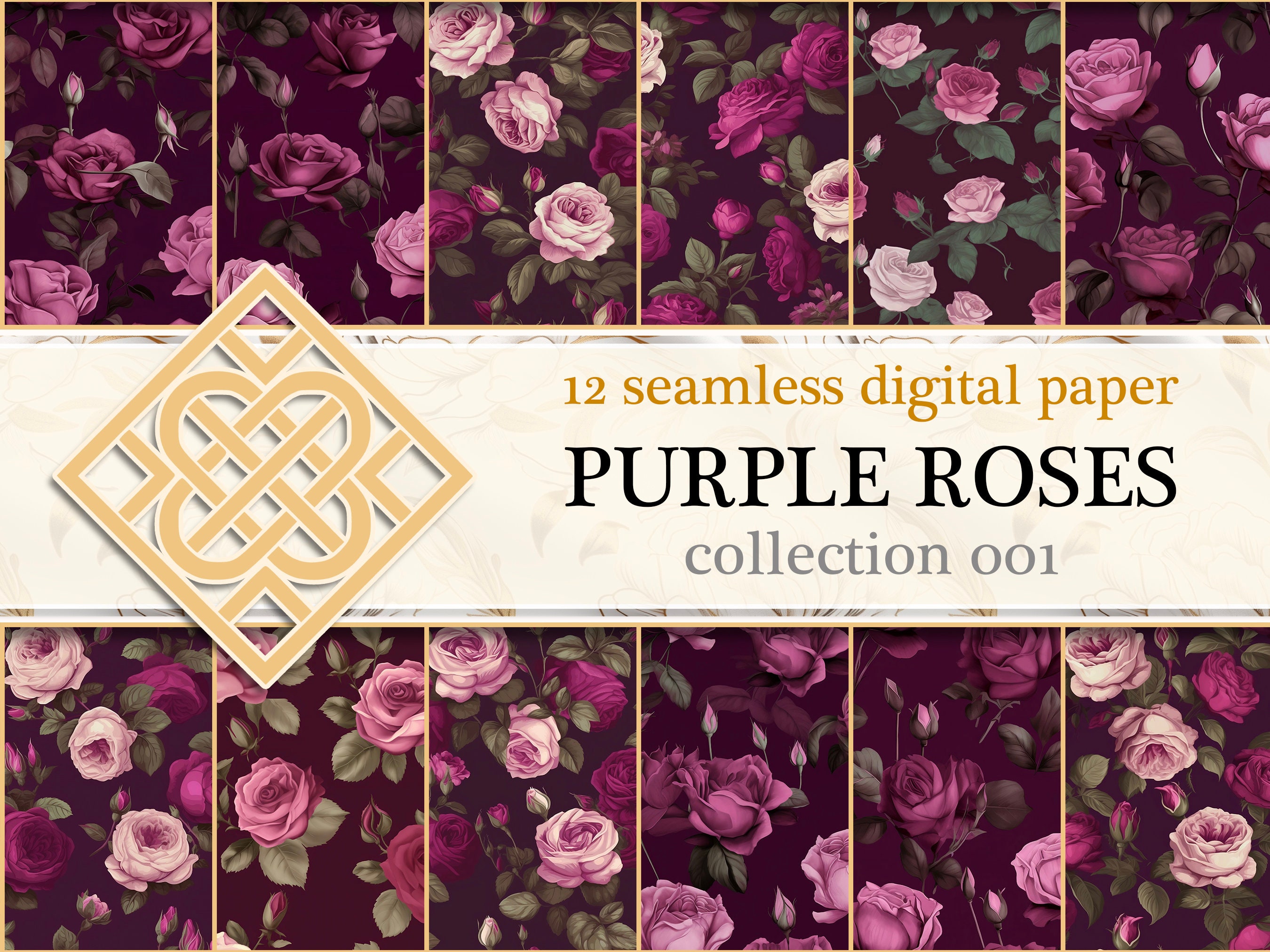 Purple Rose Texture Background, Purple Rose Digital Paper Set, Seamless ...