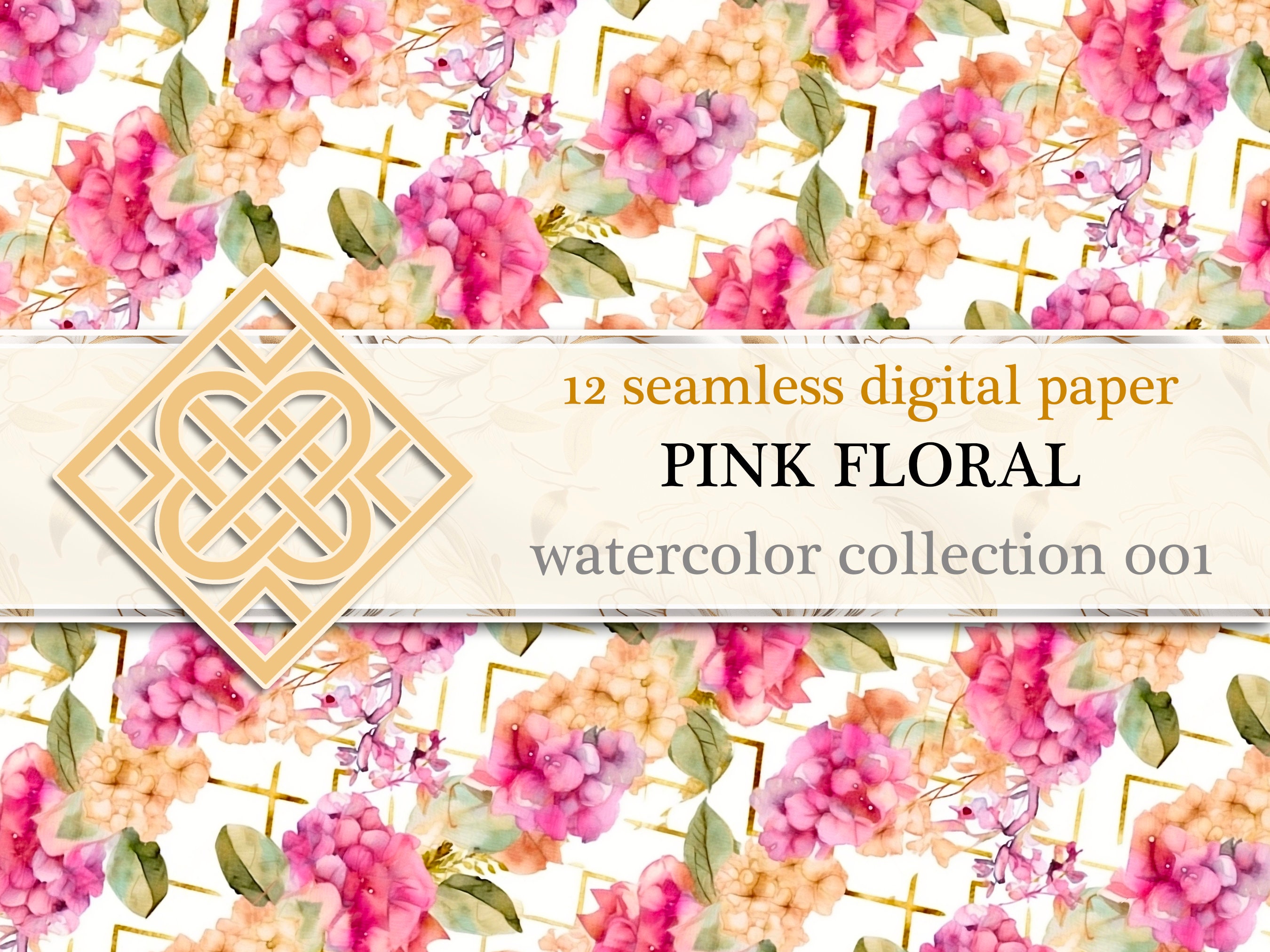 Pink Floral Watercolor Digital Paper Background, Seamless Pattern Pink ...