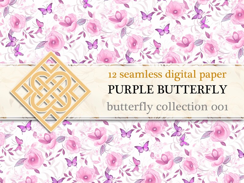 Purple Butterflies Floral Digital Paper Set, Seamless Butterfly Floral ...