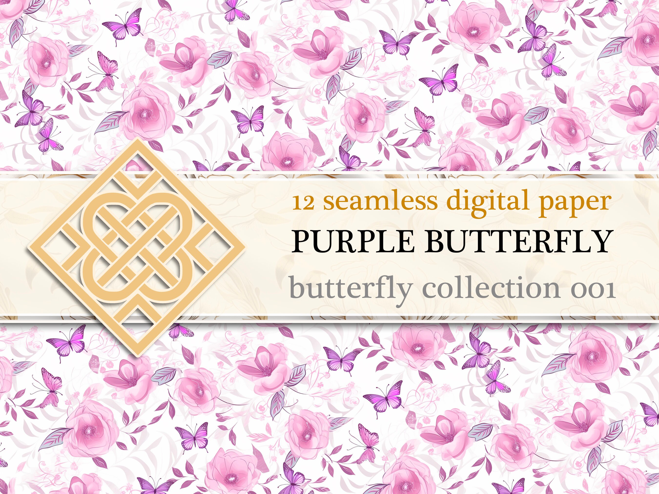 Purple Butterflies Floral Digital Paper Set, Seamless Butterfly Floral ...
