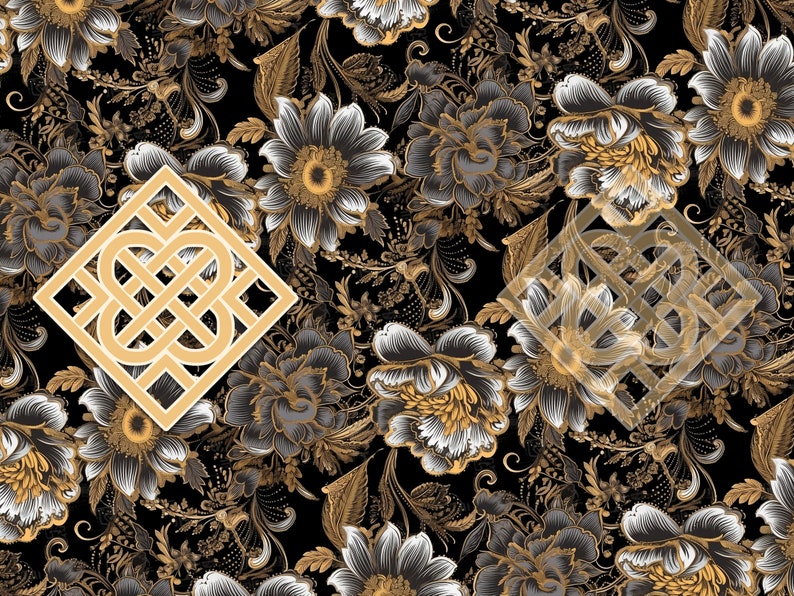 Black Gold Floral Digital Paper Seamless Pattern Gold Rose - Etsy