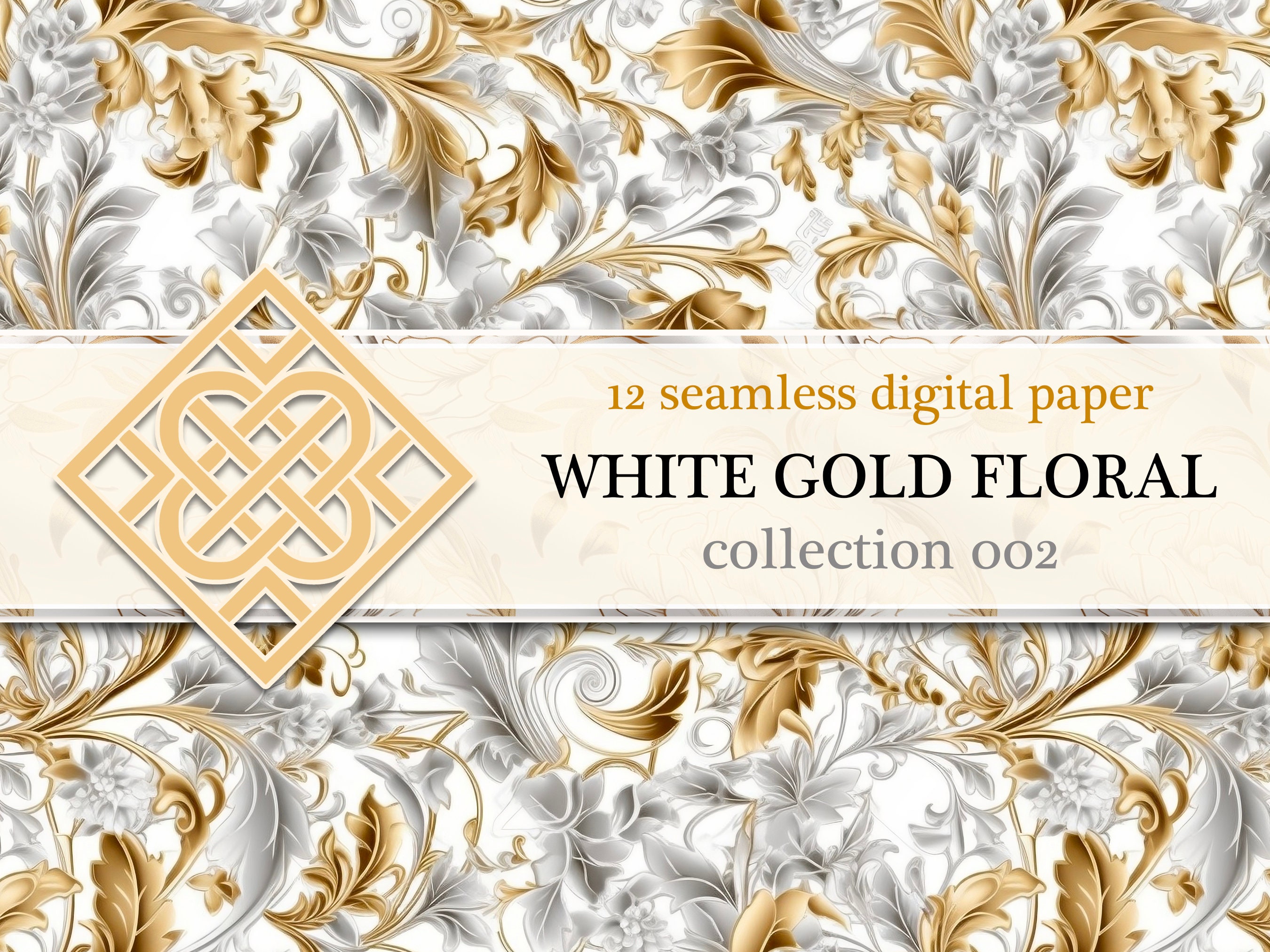 White Gold Floral Digital Paper Seamless Pattern Gold Rose - Etsy