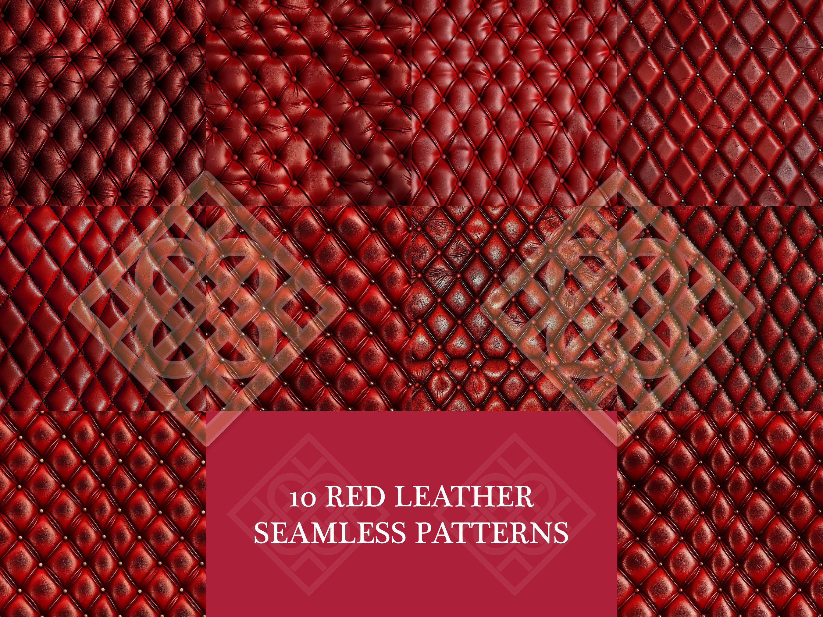 Red Leather Texture Background, Tufted Leather Digital Paper Set ...